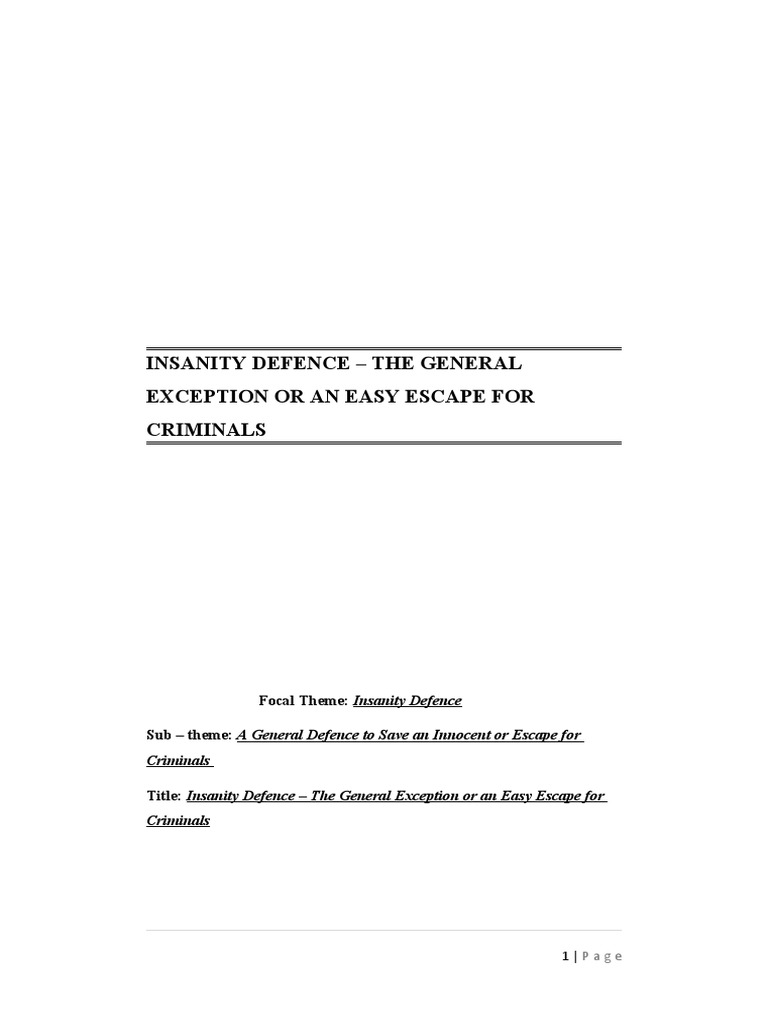 Insanity Defence - Research Paper | PDF | Insanity Defense | Burden Of ...