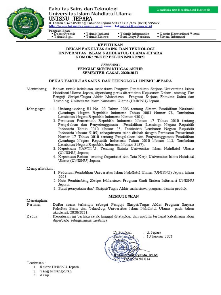 03.a. SK. Penguji Skripsi 2020 | PDF