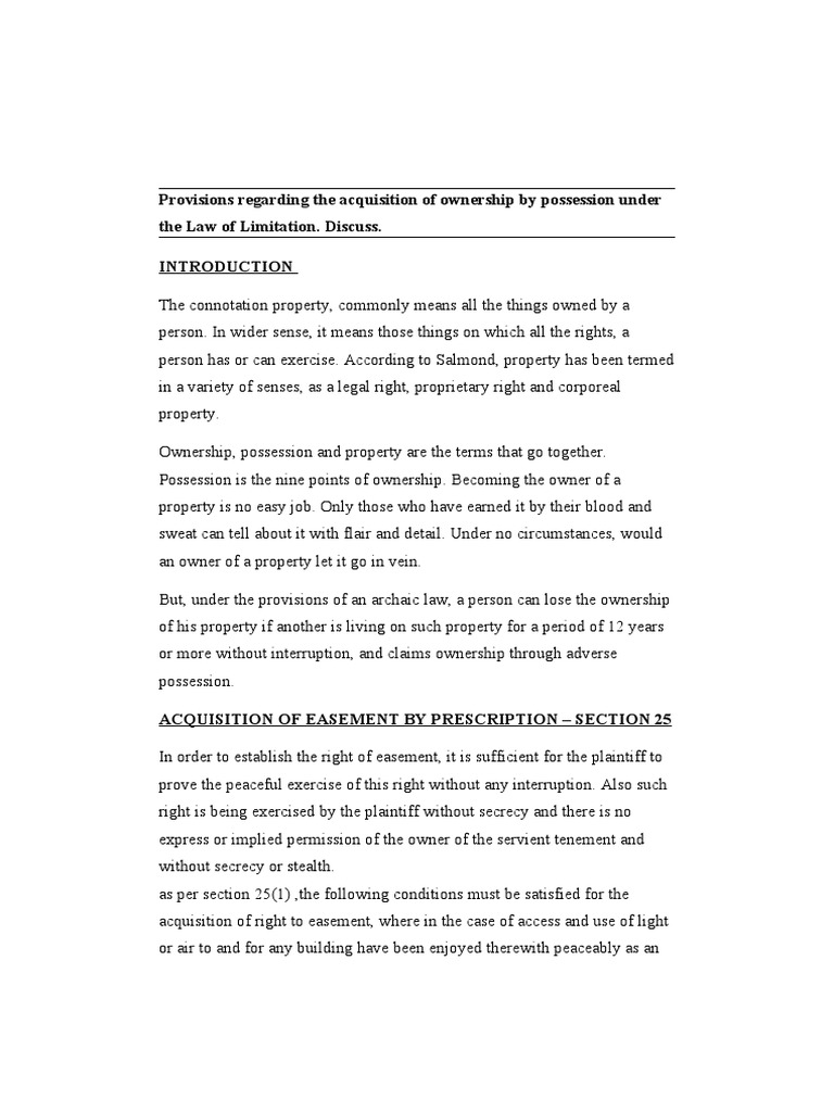 Provisions Regarding The Acquisition of Ownership by Possession Under ...