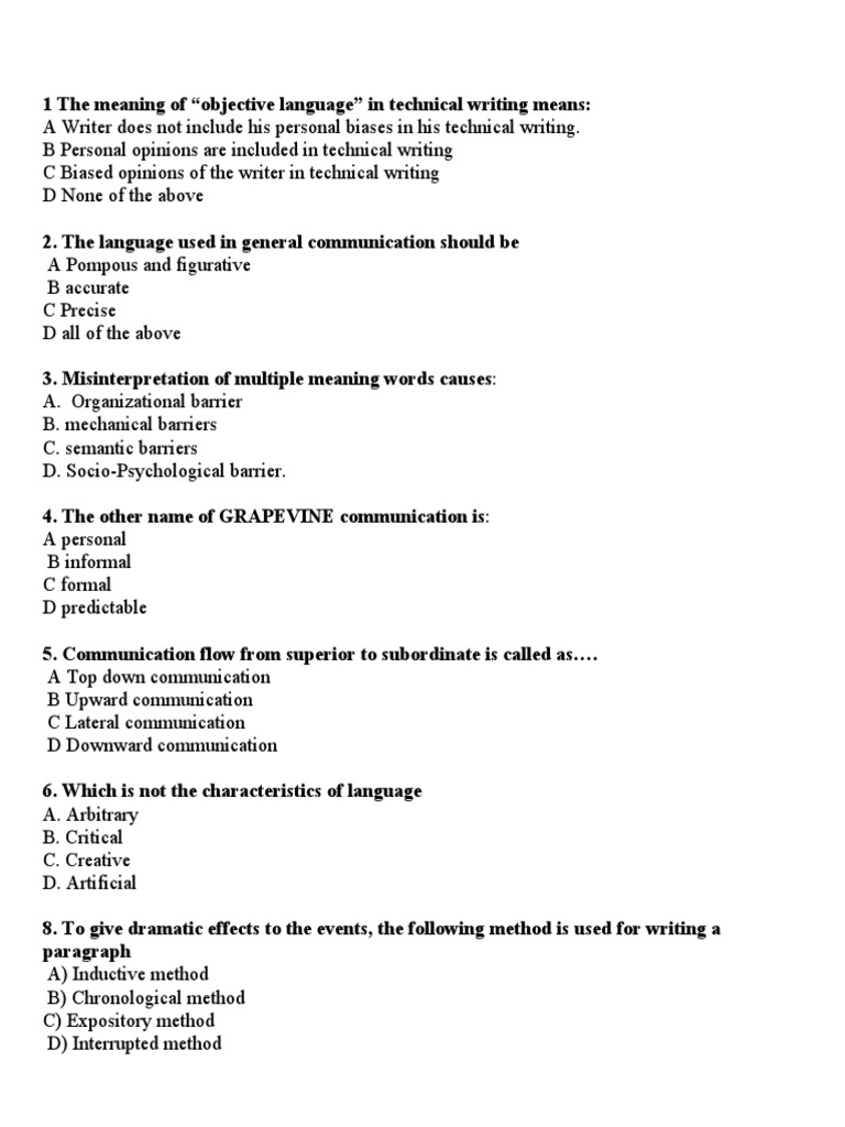MCQ Technical Comm | PDF | Technical Communication | Persuasion