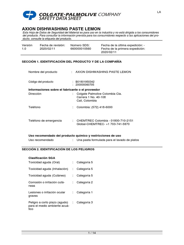 Axion Crema Limón LCF3 | PDF | Toxicología | Agua