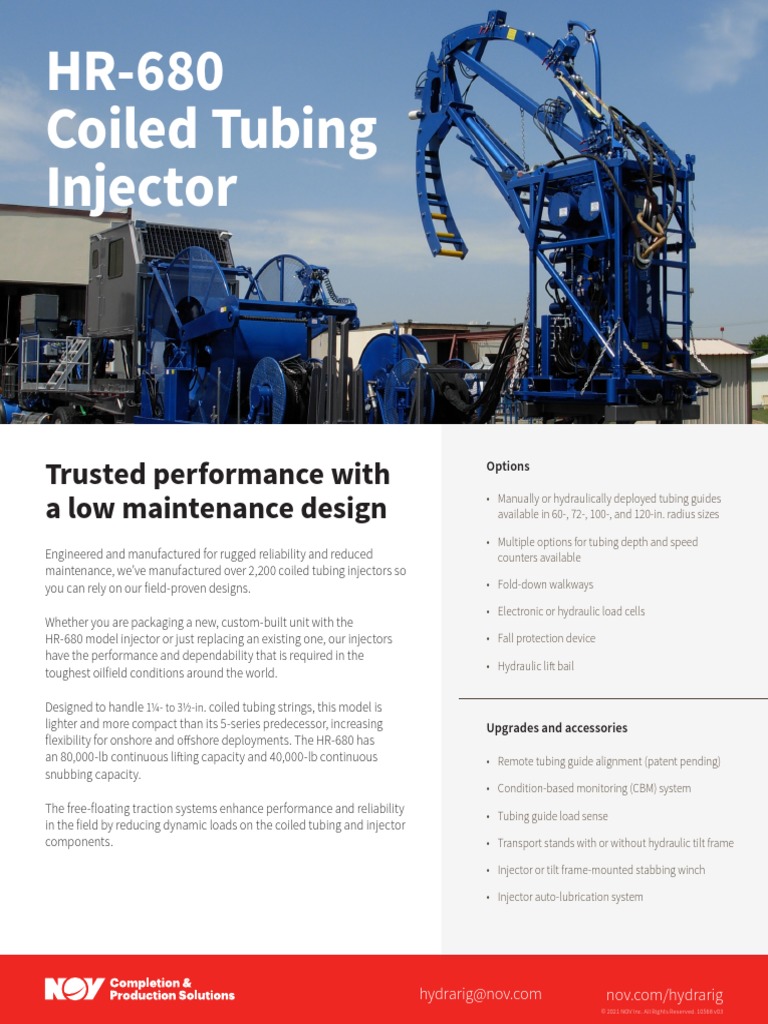 Hydra Rig HR 680 Coiled Tubing Injector Data Sheet | PDF | Pipe (Fluid ...