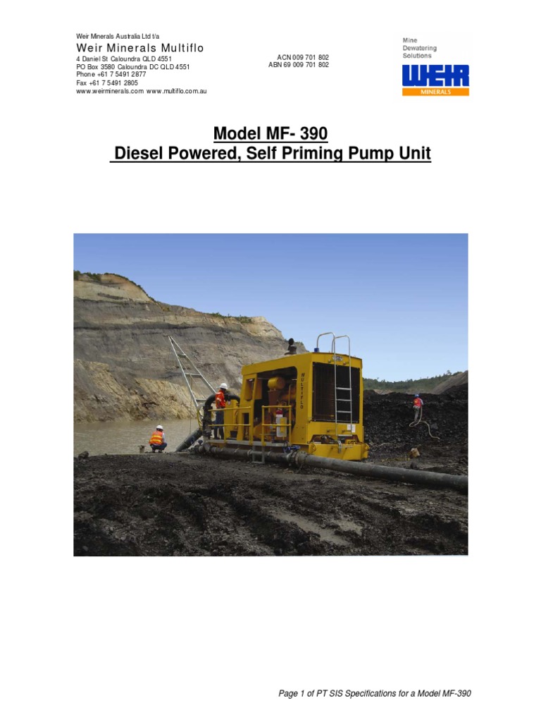 Model MF-390 Diesel Powered, Self Priming Pump Unit: Weir Minerals Multiflo | PDF | Pump ...