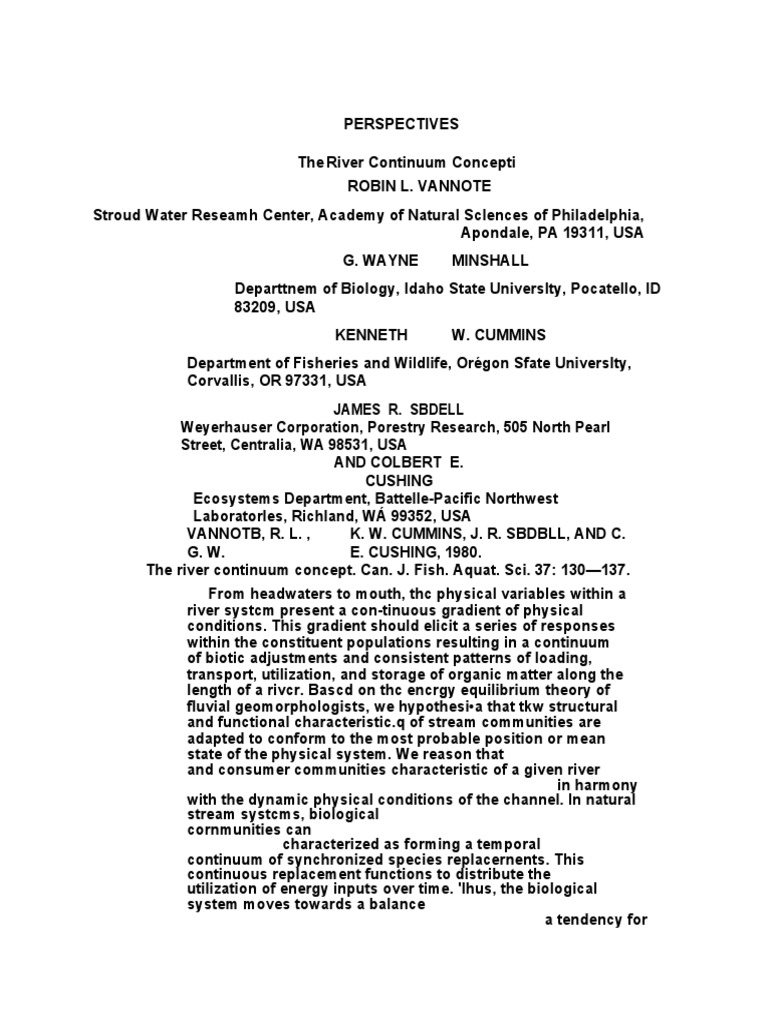 River Continuum Concept Overview | PDF | River | Systems Ecology