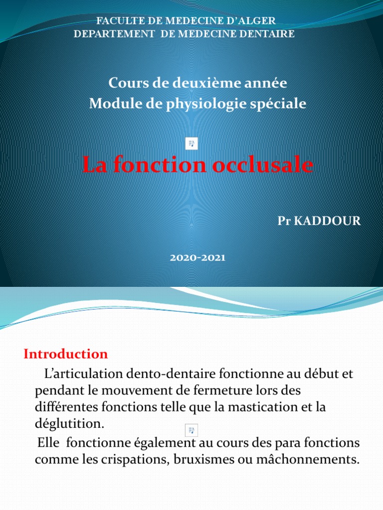 1 Fonction Occlusale | PDF | Dent | Bouche