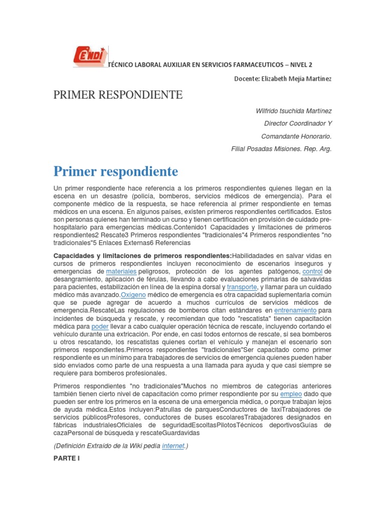 Primer Respondiente | PDF | Primeros auxilios | Reanimación cardiopulmonar