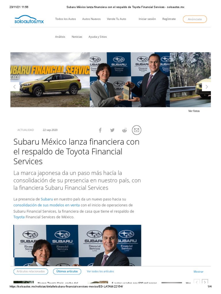 Subaru México Lanza Financiera Con El Respaldo de Toyota Financial ...