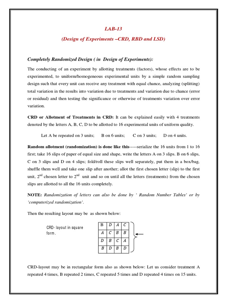 LAB-13 (Design of Experiments - CRD, RBD and LSD) | Download Free PDF | Errors And Residuals ...