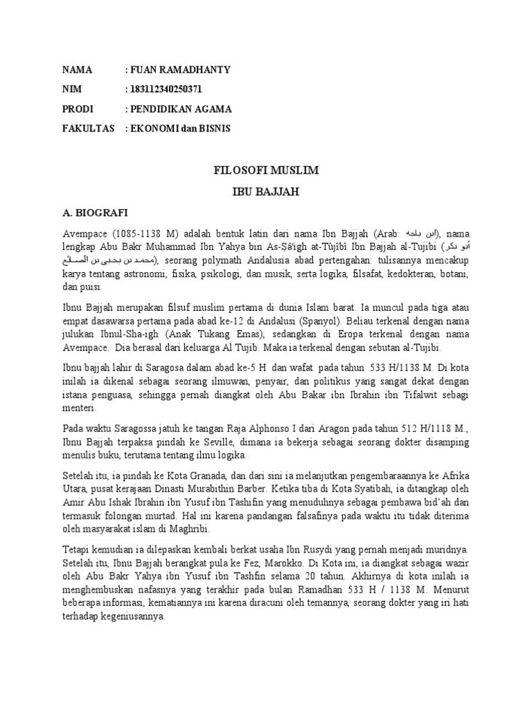 Biografi Ibnu Bajjah: Filsuf Muslim Terkenal | PDF | Ilmu Sosial | Filsafat