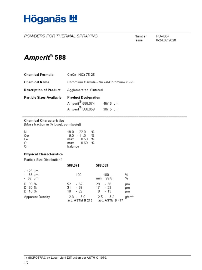 Amperit: Powders For Thermal Spraying | PDF | Chemistry