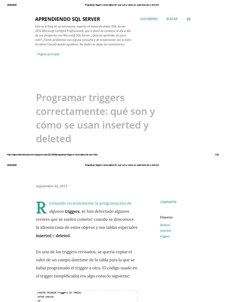 LO Aprendiendo SQL Server Programar Triggers Correctamente | PDF | SQL ... LO Aprendiendo SQL Server Programar Triggers Correctamente | PDF | SQL ...