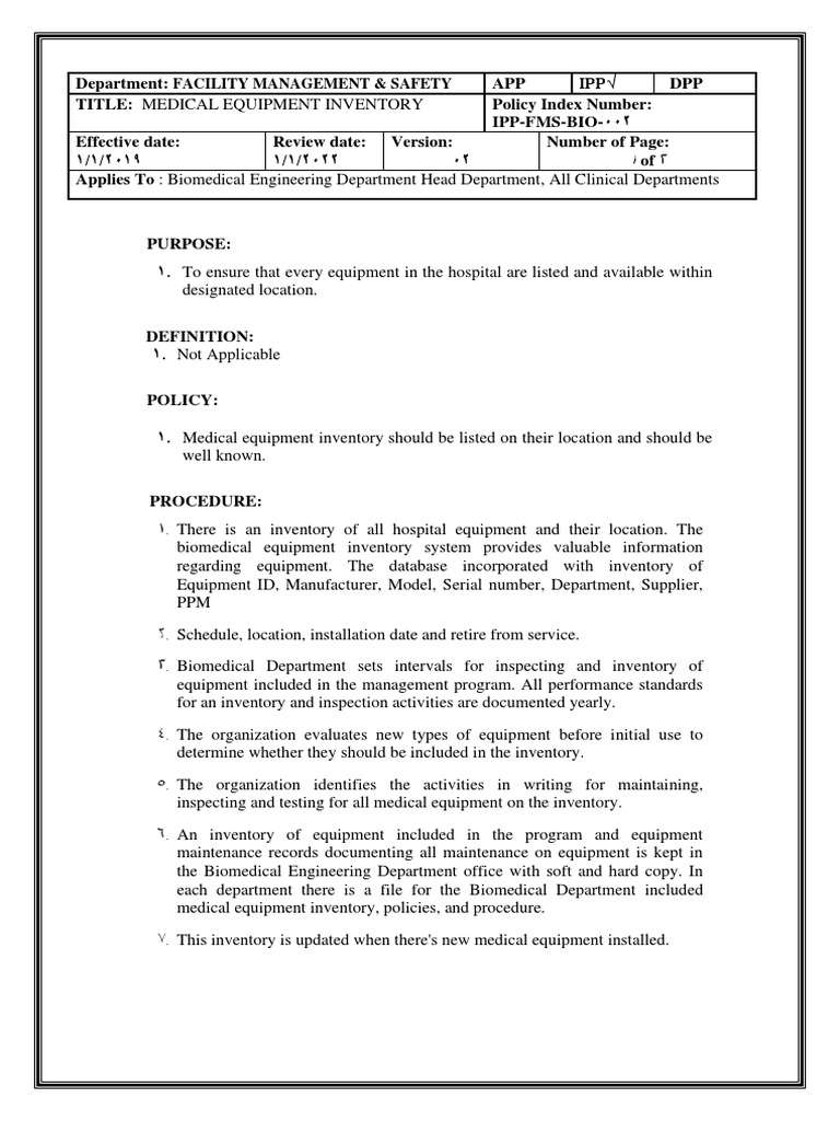 Biomedical MEDICAL EQUIPMENT INVENTORY | PDF | Medical Device ...