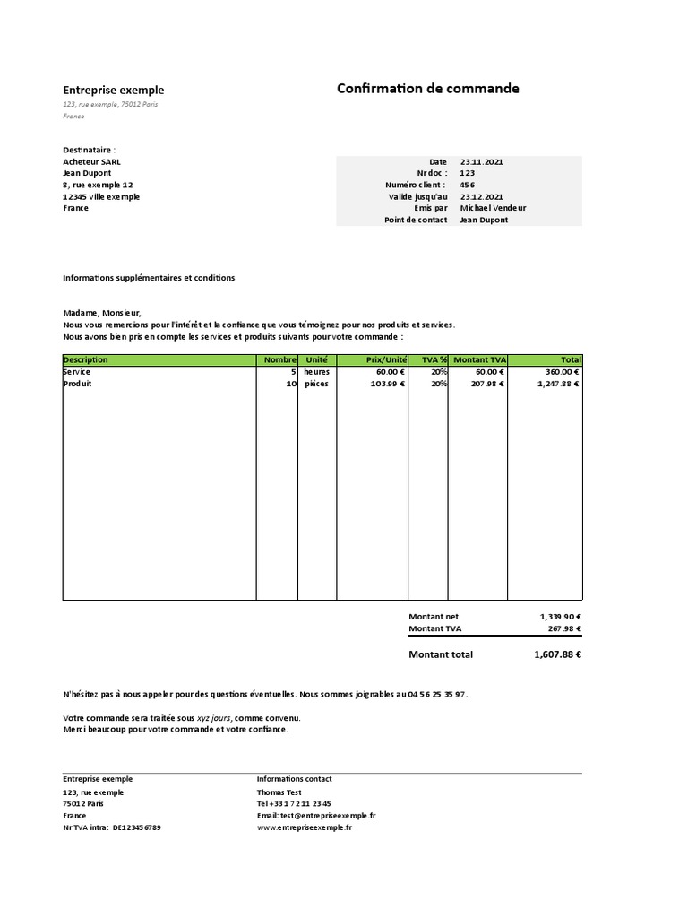 Modele de Confirmation de Commande Excel 1and1 | PDF | Taxe sur la ...
