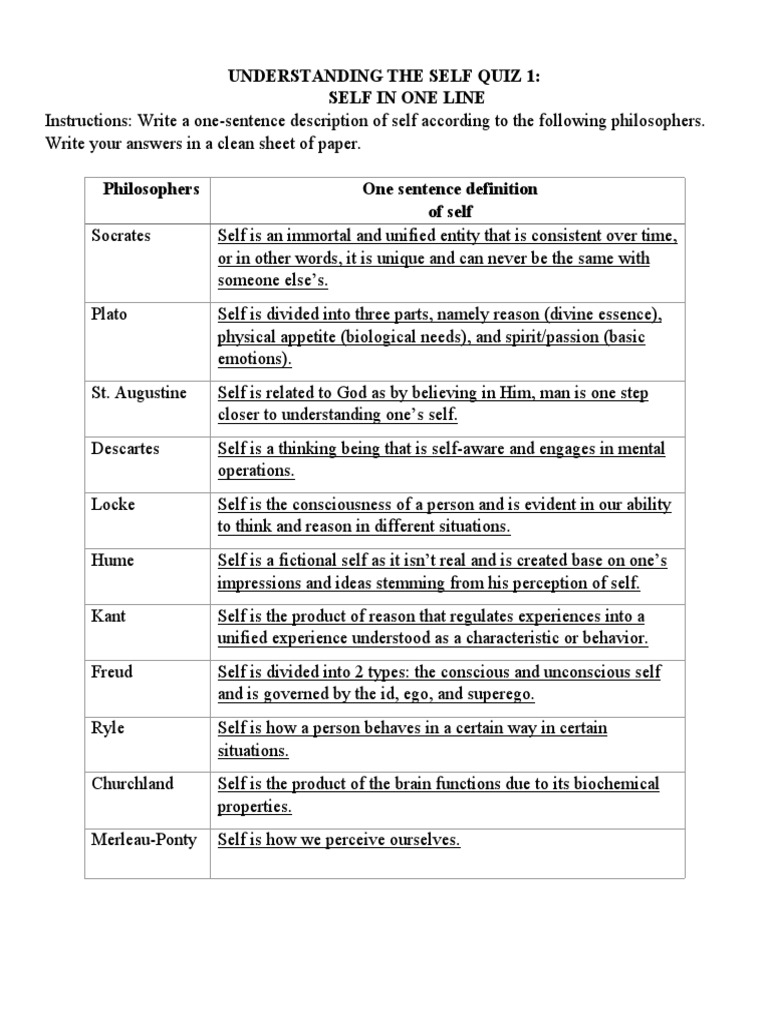 Quiz #1 UTS | PDF | Reason | Self