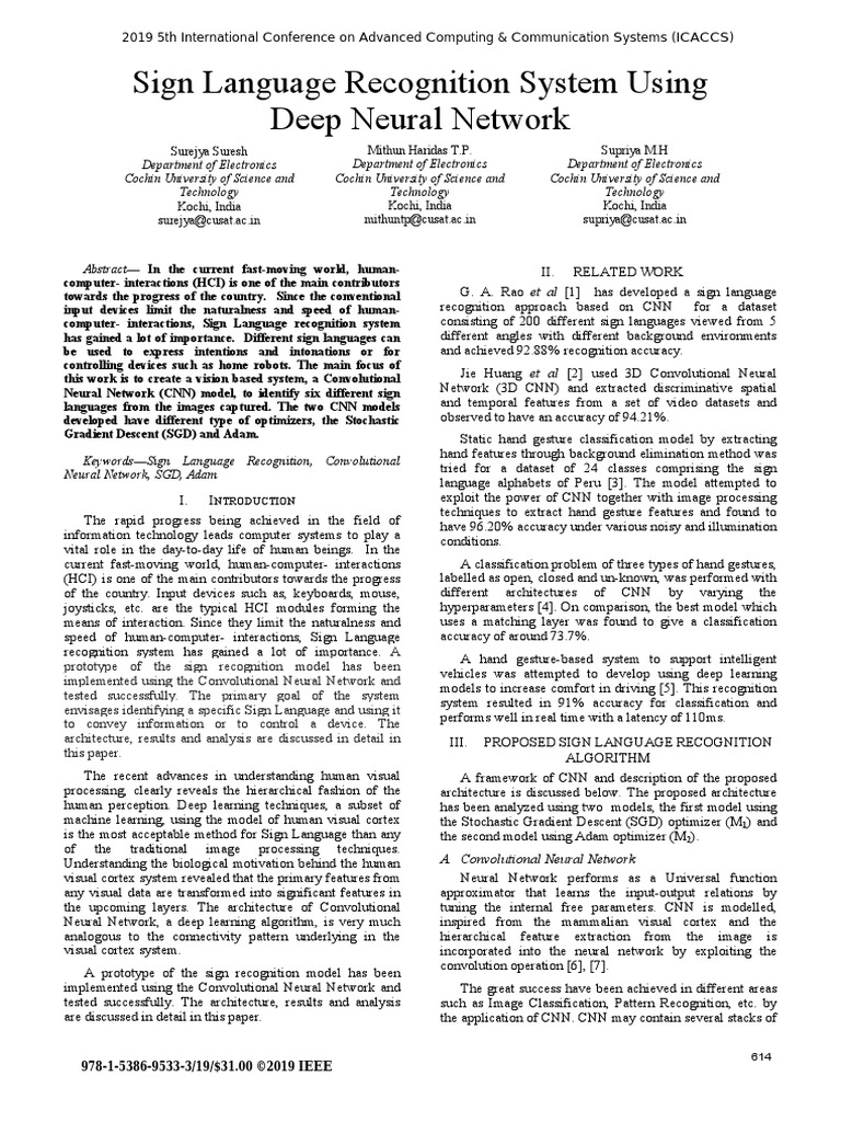 Sign Language Recognition System Using Deep Neural Network | PDF | Deep ...