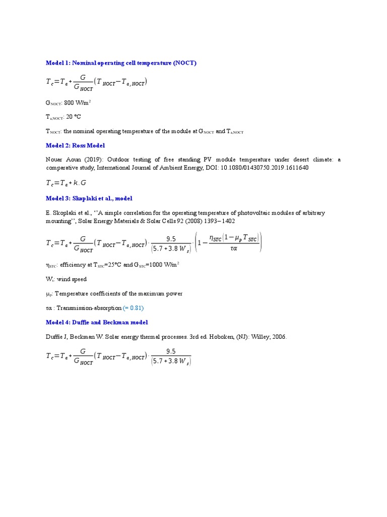 T T G G T T: Model 1: Nominal Operating Cell Temperature (NOCT) | PDF