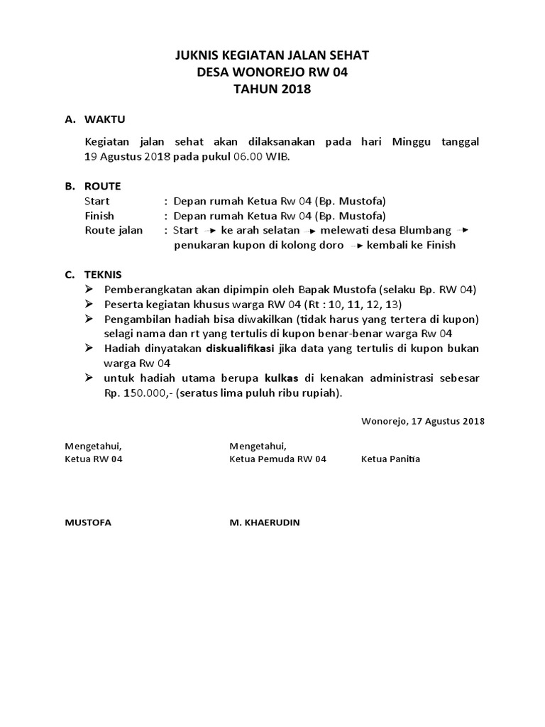 Juknis Kegiatan Jalan Sehat | PDF