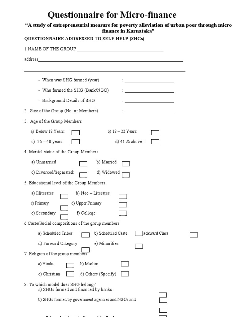 Questionnaire For Micro-Finance | PDF | Loans | Banks