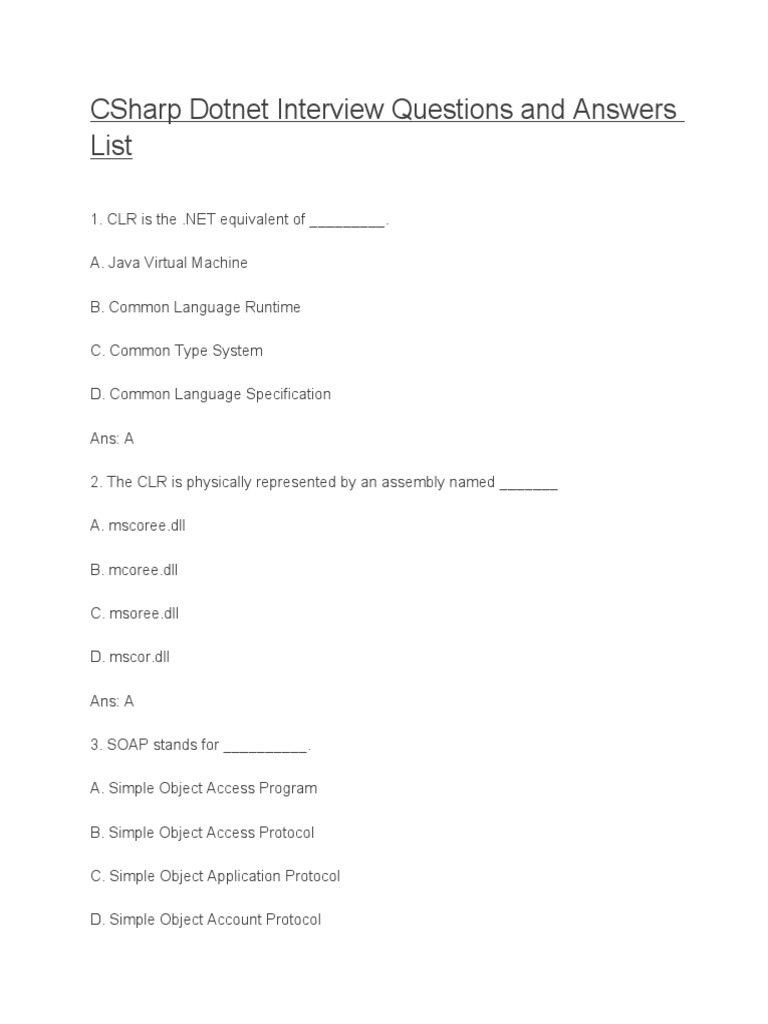 Csharp Dotnet Interview Questions and Answers List | PDF | Method (Computer Programming) | C ...