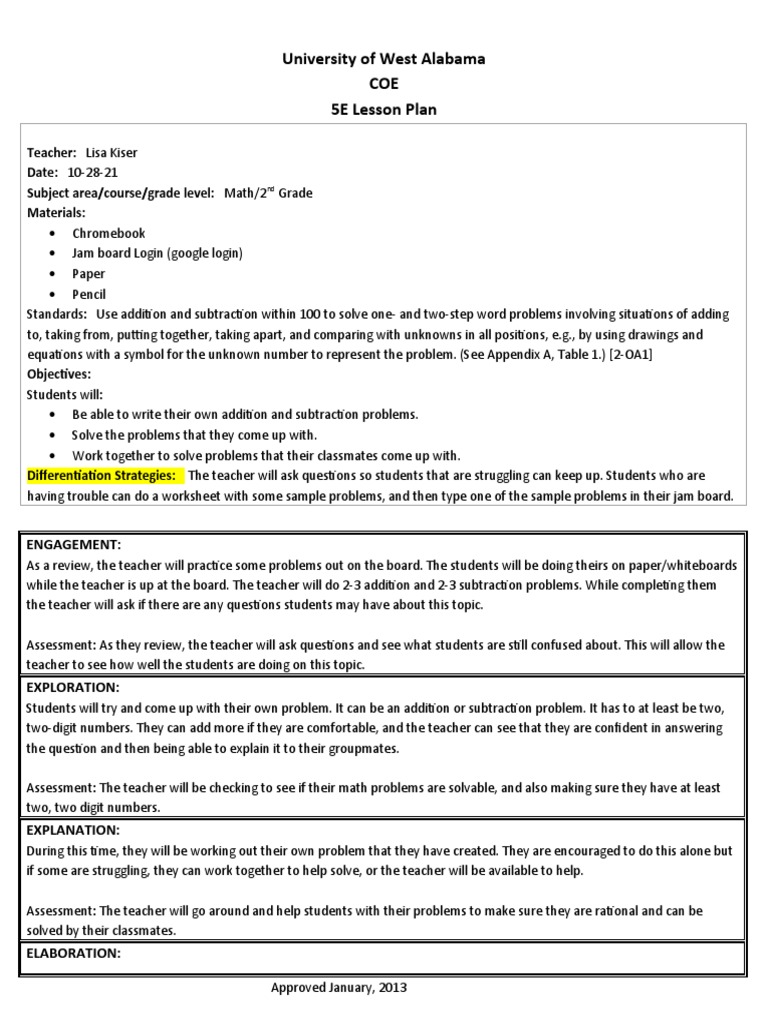 University of West Alabama COE 5E Lesson Plan | PDF | Project Based ...