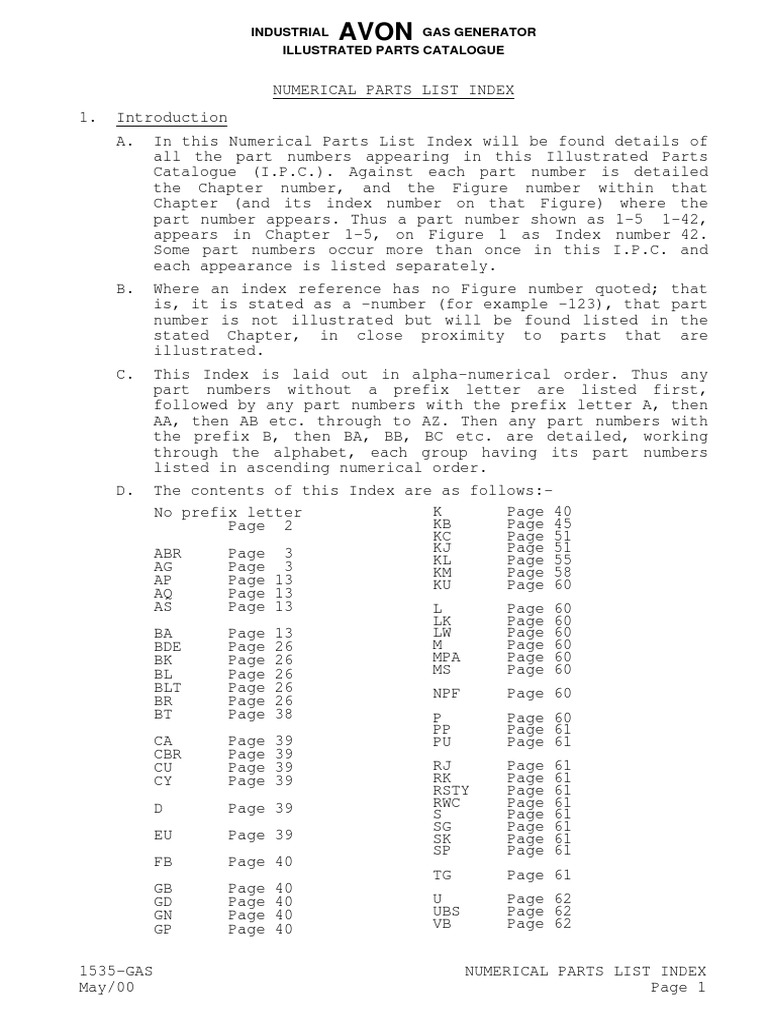 Industrial gas generator parts catalogue | PDF