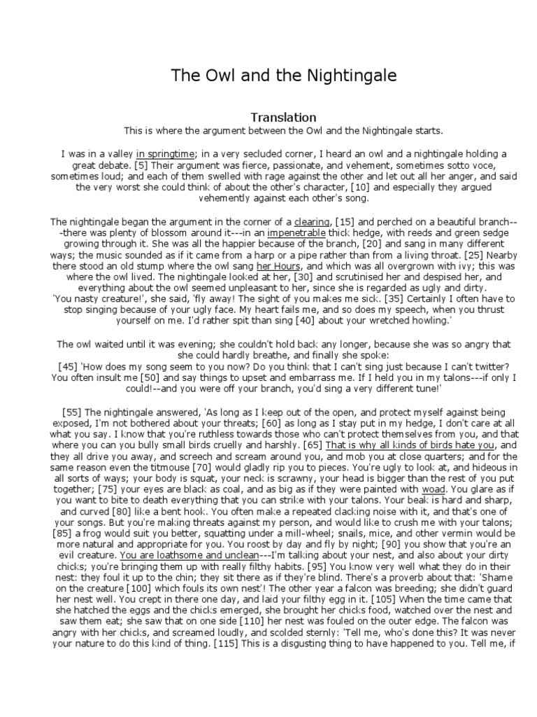 The Owl and The Nightingale PDF | PDF