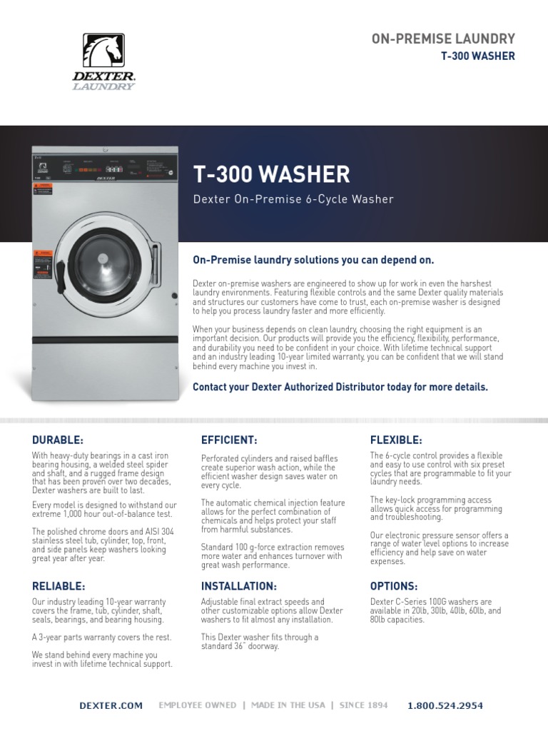 Dexter T-300 On-Premise Washer Specs | PDF | Washing Machine ...