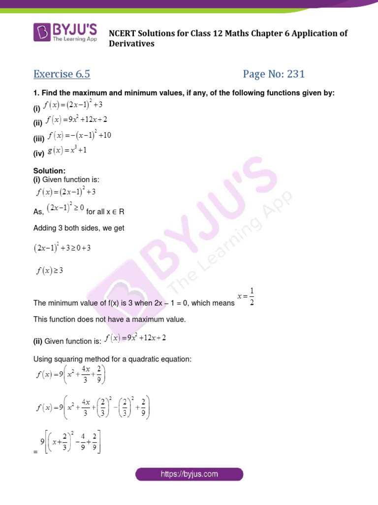 NCERT Solutions Fo Class 12 Maths Chapter 6 Exercise 6.5 | PDF | Maxima And Minima | Area