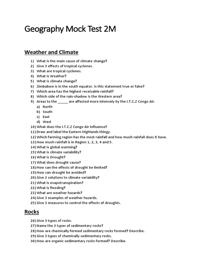Geography Form 2 Weather & Climate Quiz | PDF | Climate | Rain