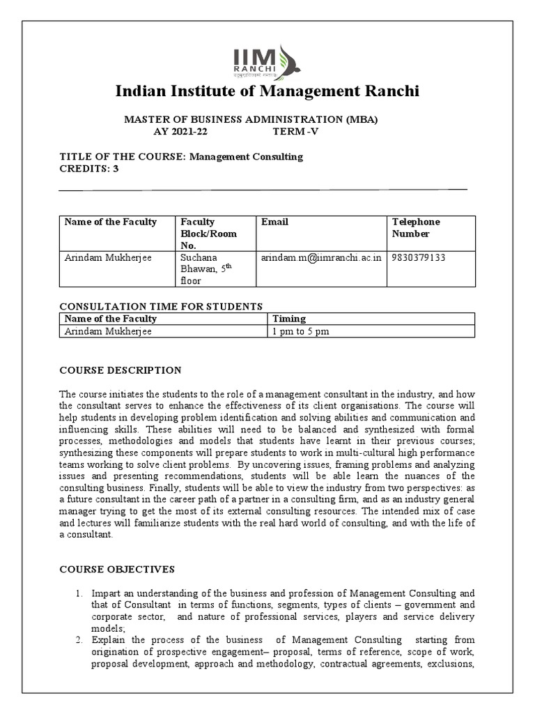 Course Outline Management Consulting 6th September 2021 | PDF ...