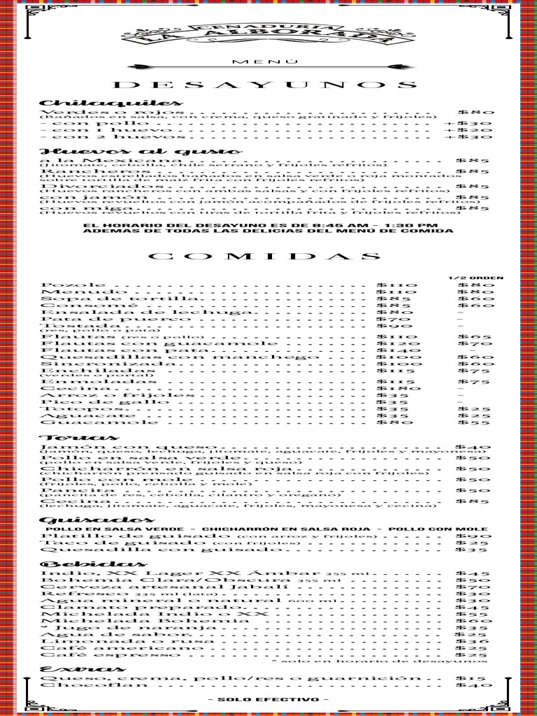 Cenaduria La Alborada Menu | PDF | Alimentos | Cocina