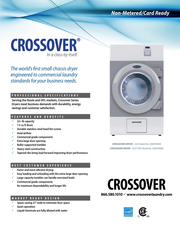 Wascomat Crossover Dryer OPL Specifications DAWF0GNM Non Meteres Card ...