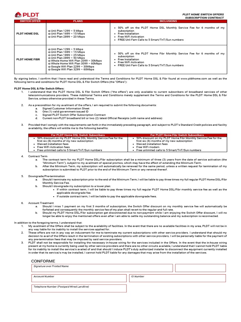 PLDT Home DSL: Switch Offer Plans Inclusions | PDF | Digital Subscriber ...