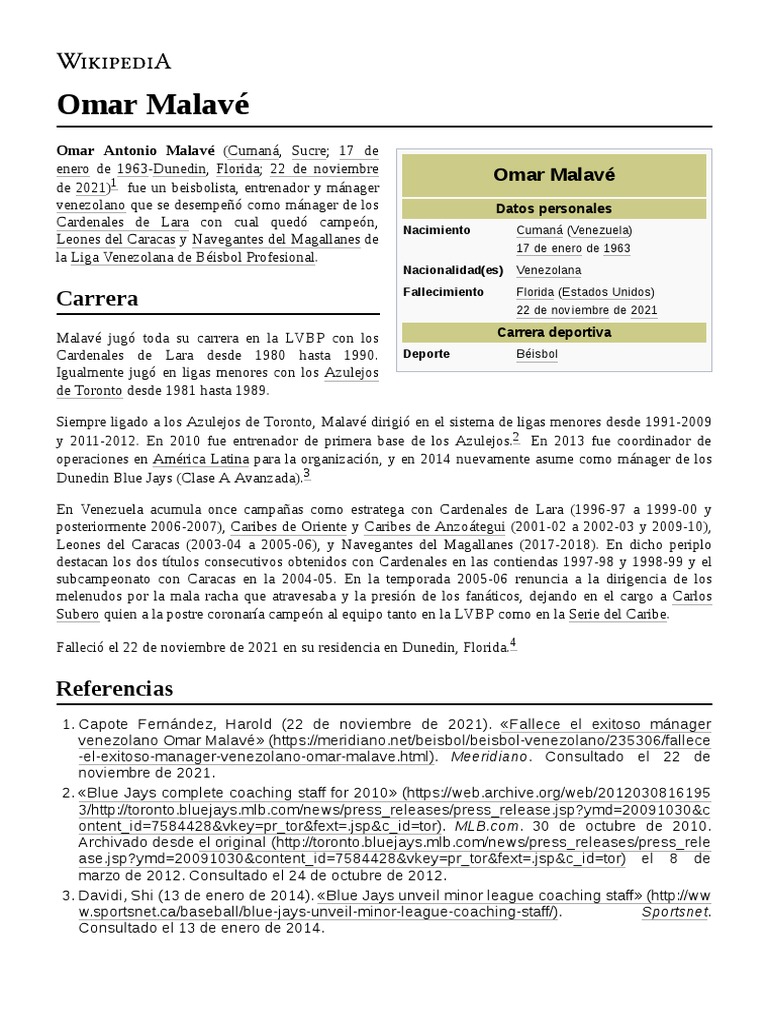 Omar Malavé | PDF | Juegos de pelota y bate | Equipos de beisbol