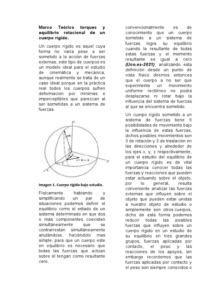 Marco Teorico Torque y Equilibrio Rotacional | PDF | Fuerza | Rotación