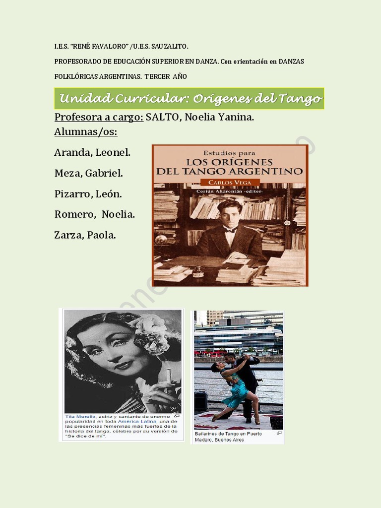 TP Origenes Del Tango | PDF | Musica Tango | Las artes escénicas