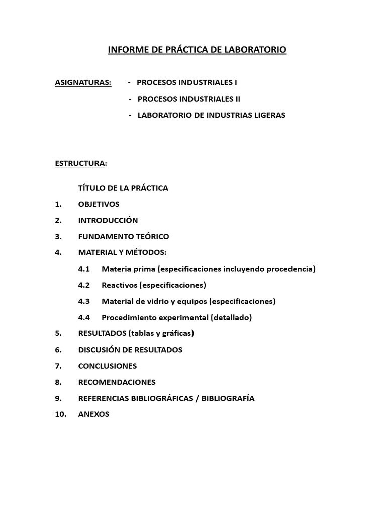 Esquema Informe De Práctica De Laboratorio Pdf