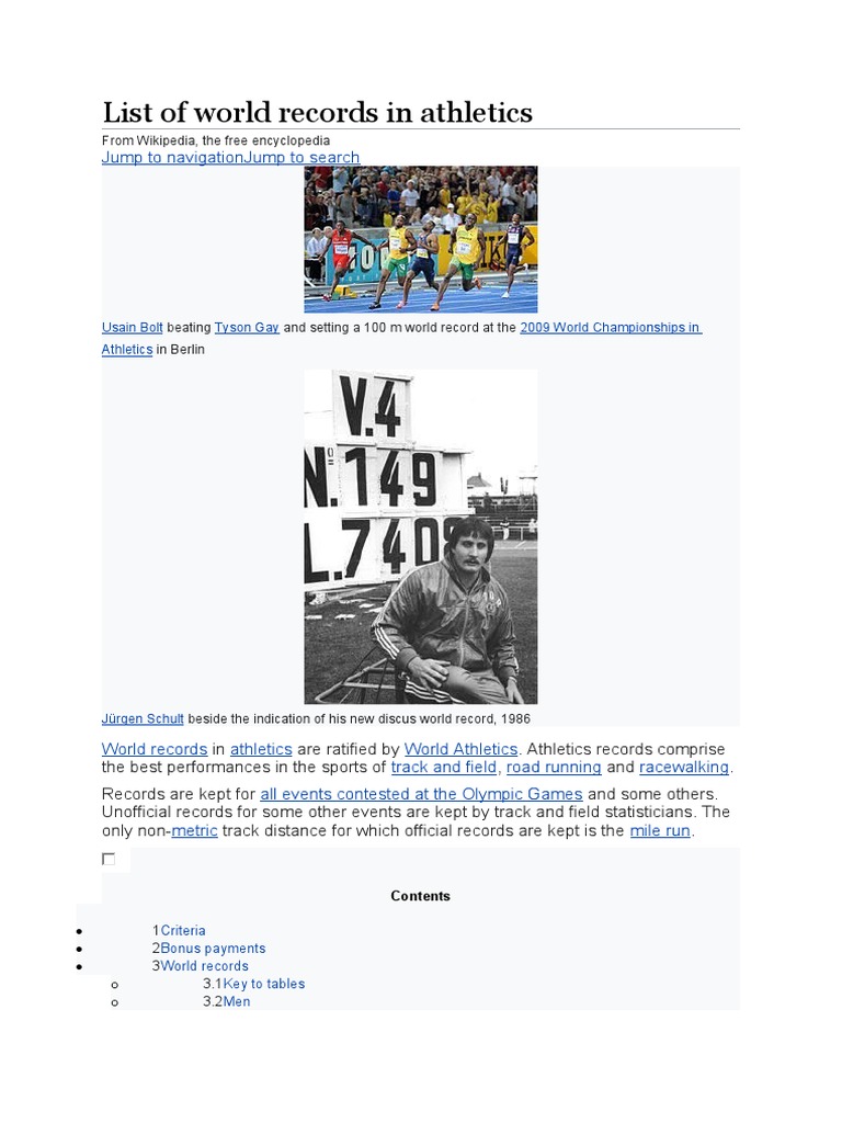 World Records in Athletics Overview | PDF | Track And Field | Sport Of ...