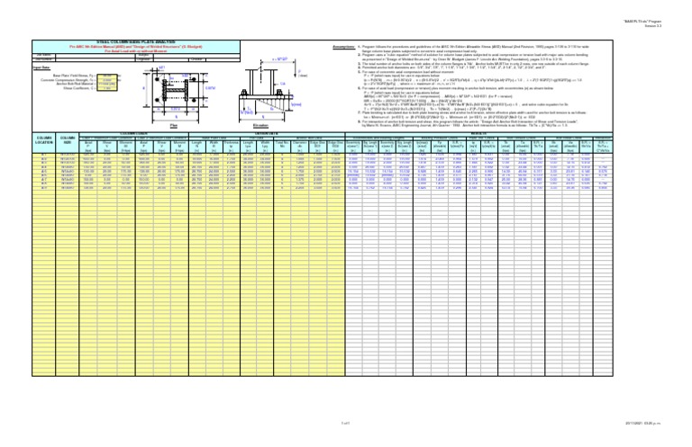 Steel Column Base Plate Analysis | PDF | Bending | Column