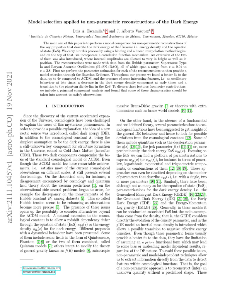 Model Selection Applied To Non-Parametric Reconstructions | PDF | Dark ...