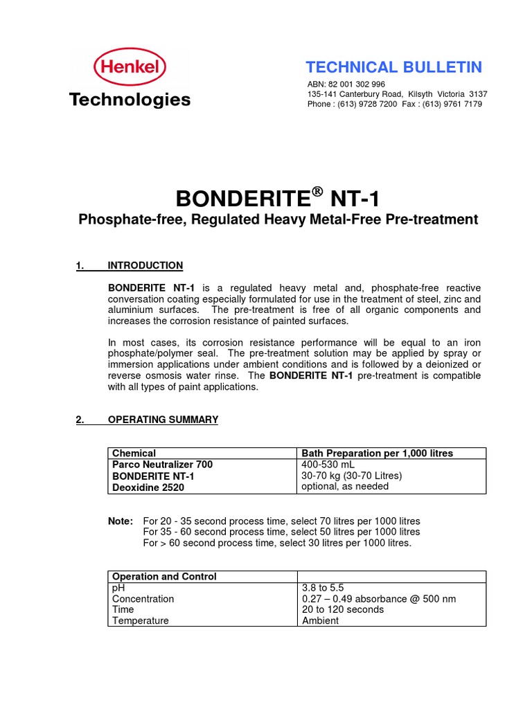 Bonderite NT-1 (14825190) | PDF | Ph | Water