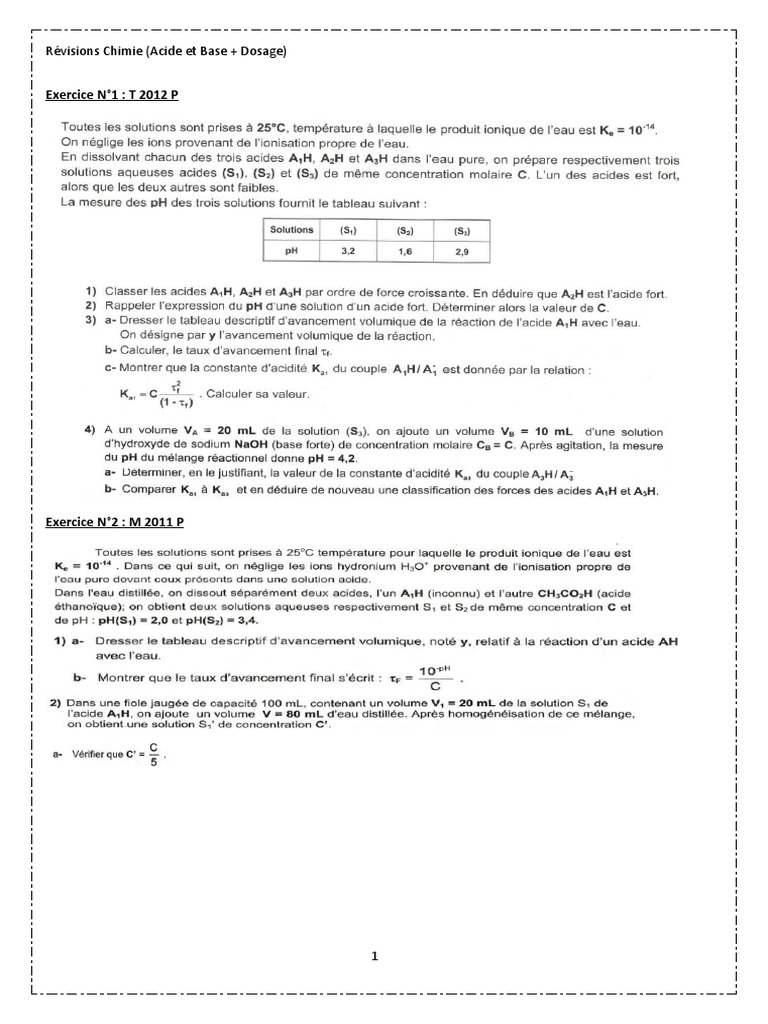 Révisions Acides, Bases et Dosages | PDF