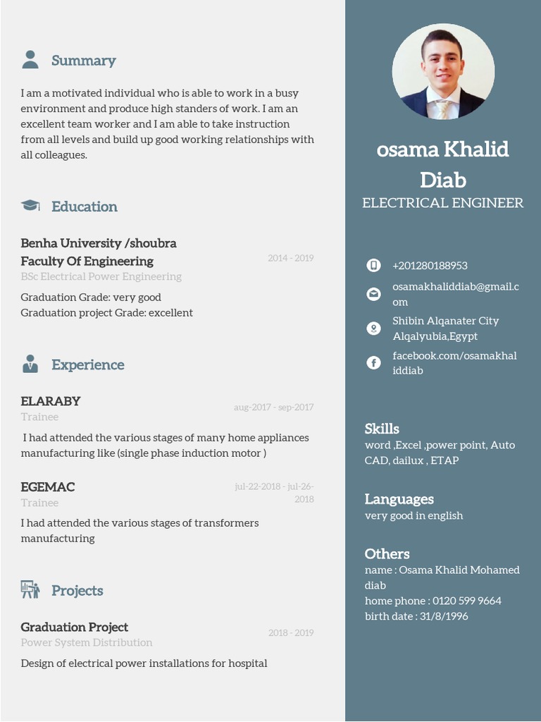 Osama Khalid Diab. CV | PDF | Power (Physics) | Electromagnetism