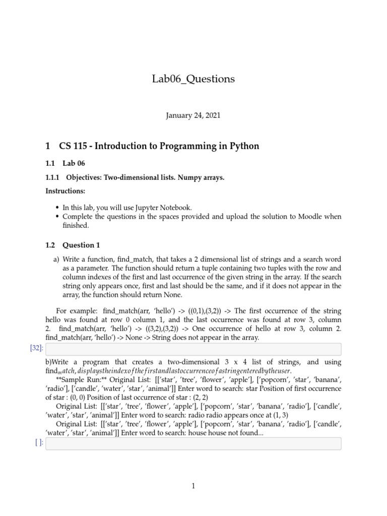 Lab06 Questions | PDF | Matrix (Mathematics) | Computer Programming