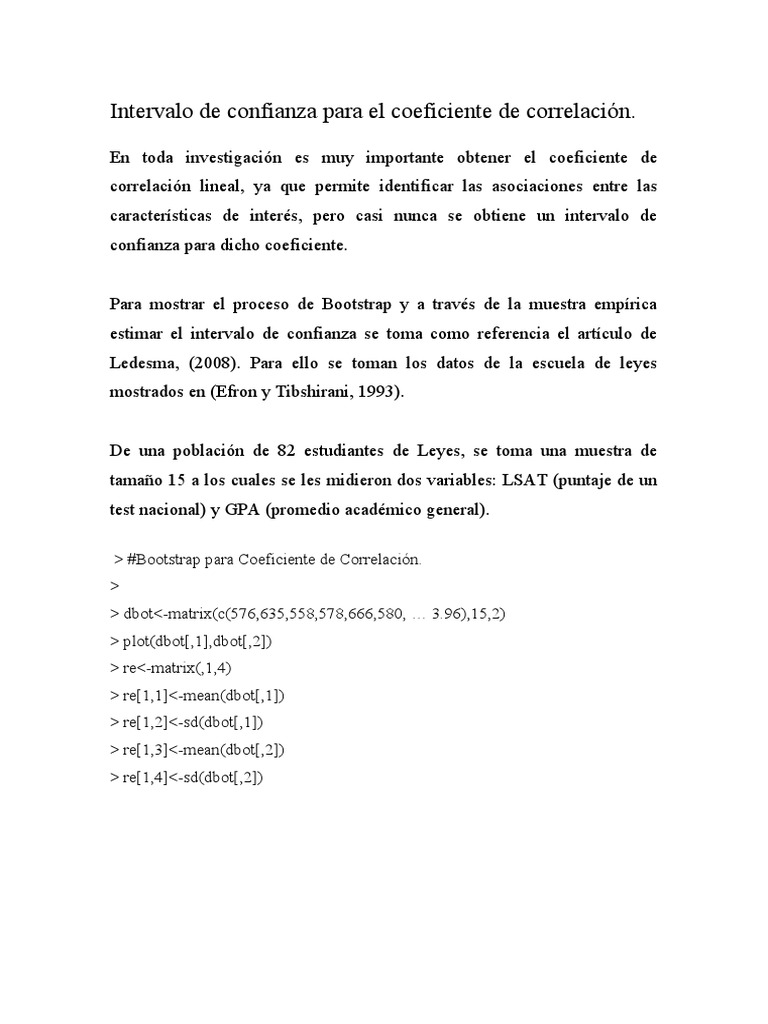 Intervalo de Confianza para El Coeficiente de Correlación | PDF ...