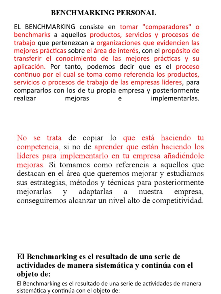 Benchmarking Personal: Mejora Continua | PDF | Benchmarking | Business