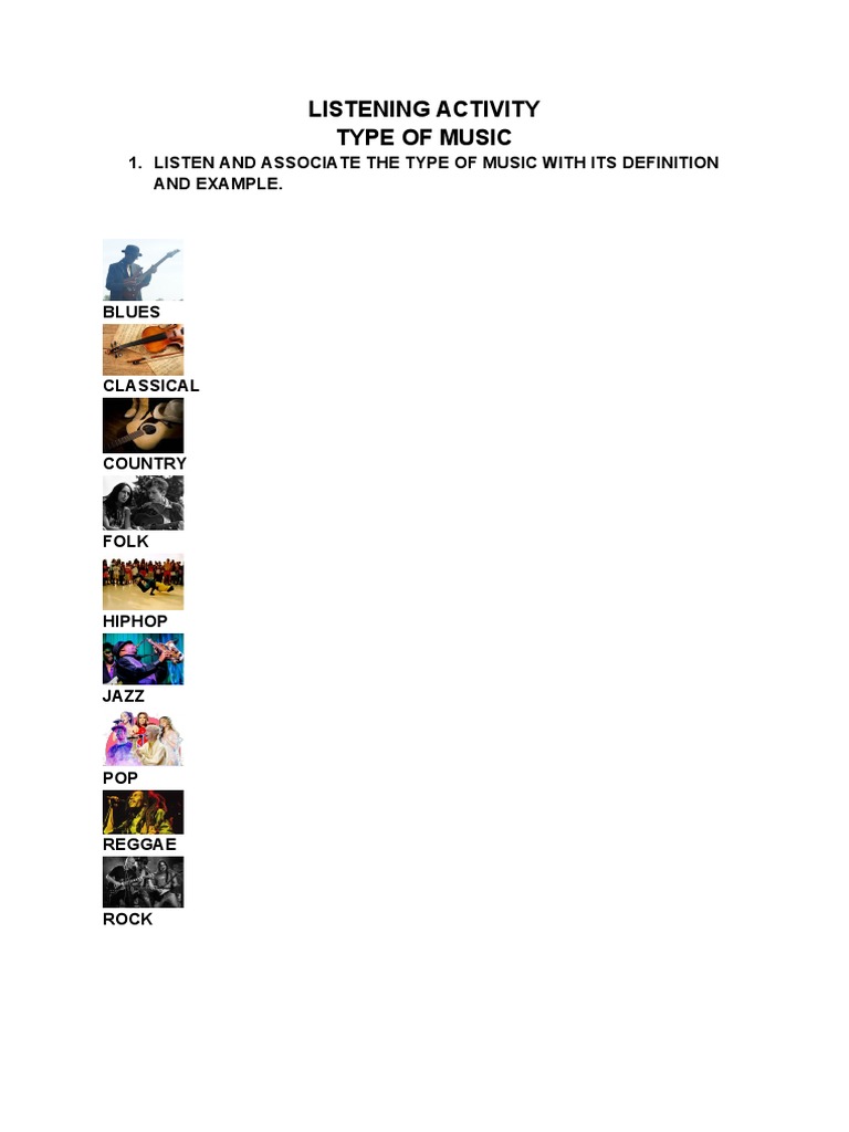 Music Types and Definitions Activity | PDF | Language Arts & Discipline ...