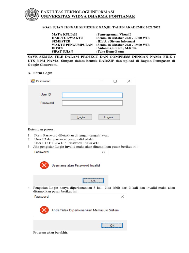 Soal UTS Pemrograman Visual I 3A SI | PDF