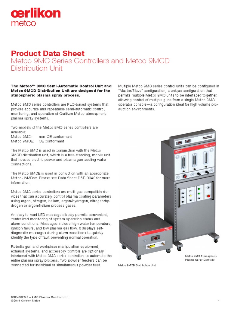 Product Data Sheet Metco 9MC Series Controllers and Metco 9MCD ...