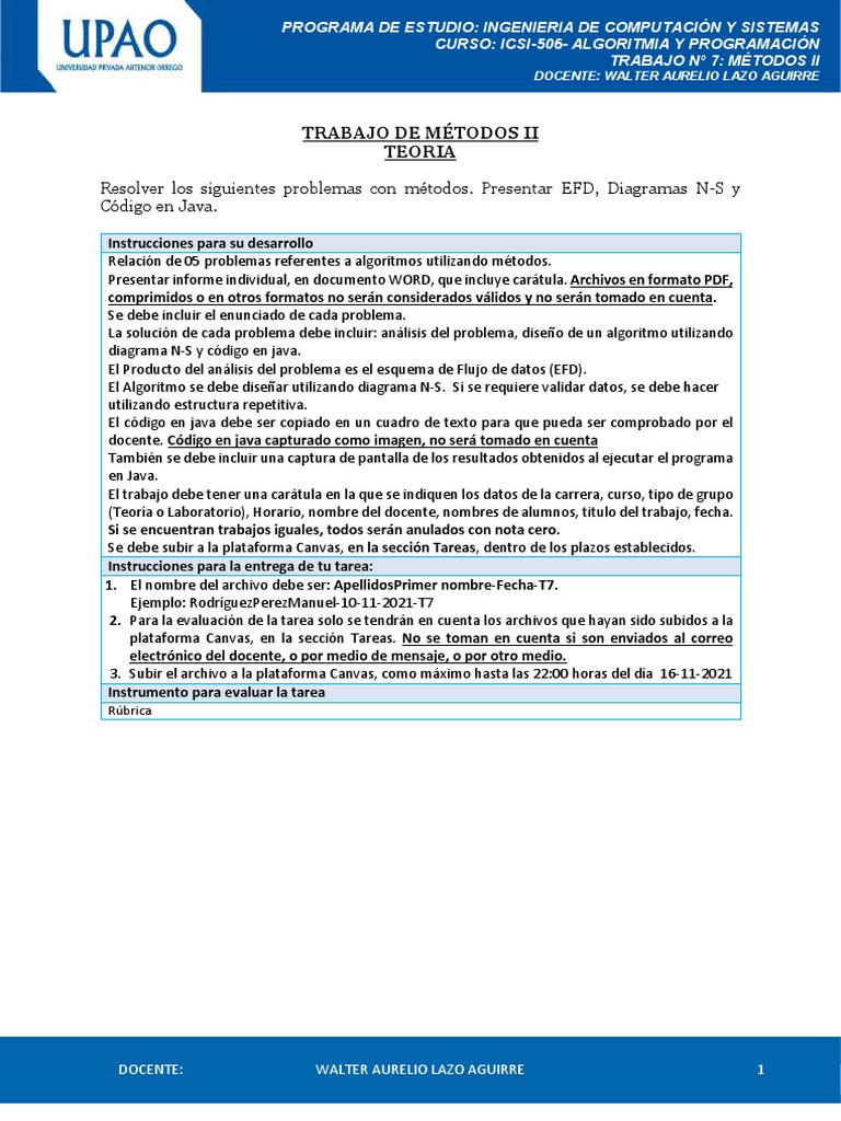 Icsi Algoyprog Trabajo 7 Metodos Ii Teoria Miércoles 202120 Pdf Algoritmos Java Lenguaje 